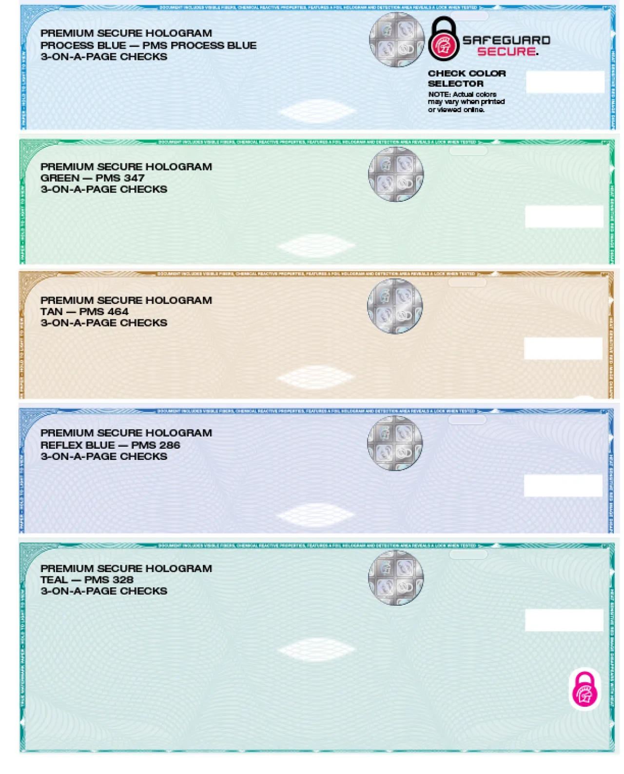 Check Color Selector Guide for Secure Checks | Safeguard Service